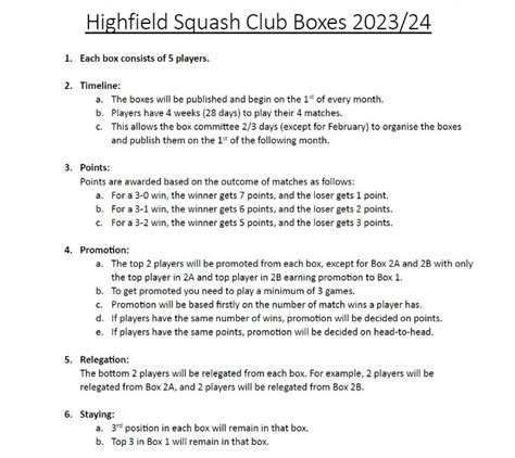 Box Matches Highfield Squash