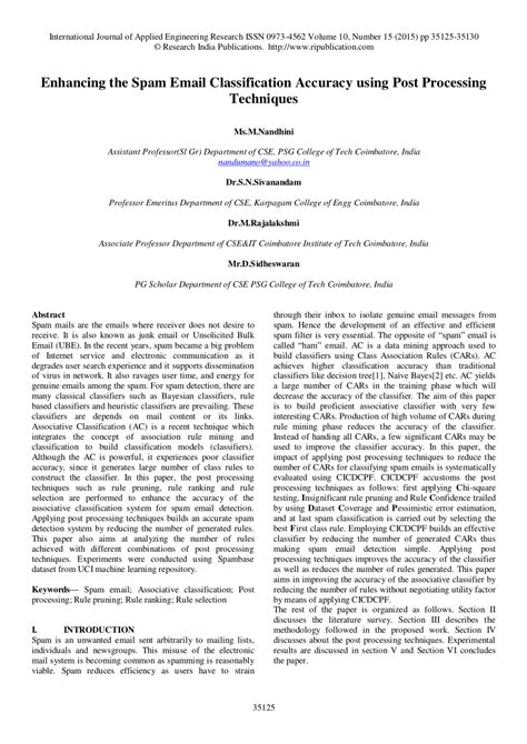 Pdf Enhancing The Spam Email Classification Accuracy Using Post