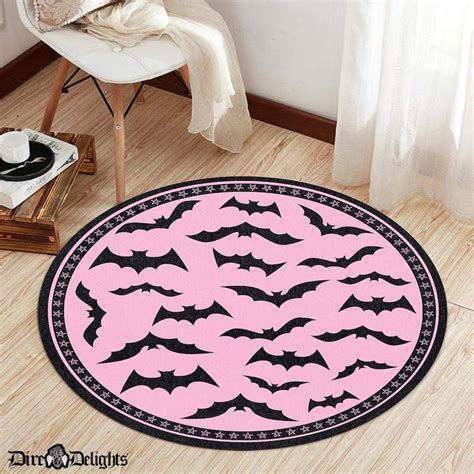 Bats Swarm Pastel Goth Mat Pastel Goth Pentagrams Frame Round Rug
