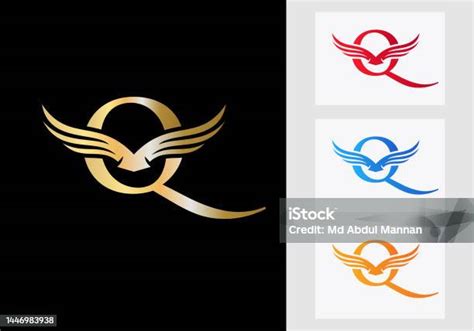 Q 편지 날개 로고 디자인 초기 비행 날개 Q 편지 로고 교통에 대한 스톡 벡터 아트 및 기타 이미지 교통 교통수단 깃털 Istock