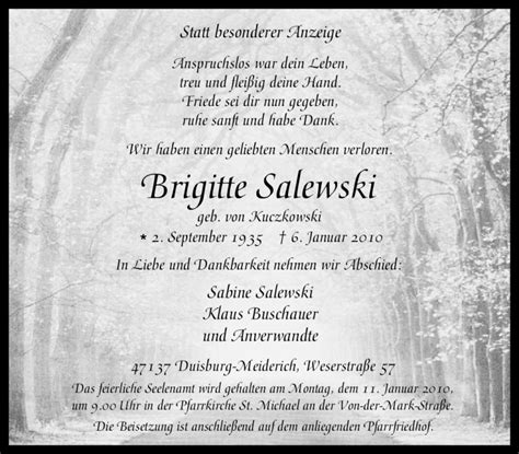 Traueranzeigen Von Brigitte Salewski Trauer In Nrw De