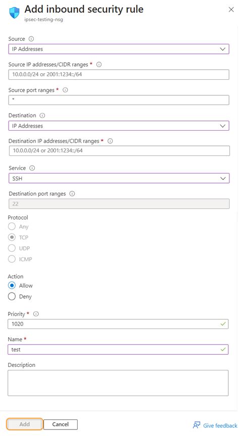 Configuring Settings To Add An Inbound Security Rule