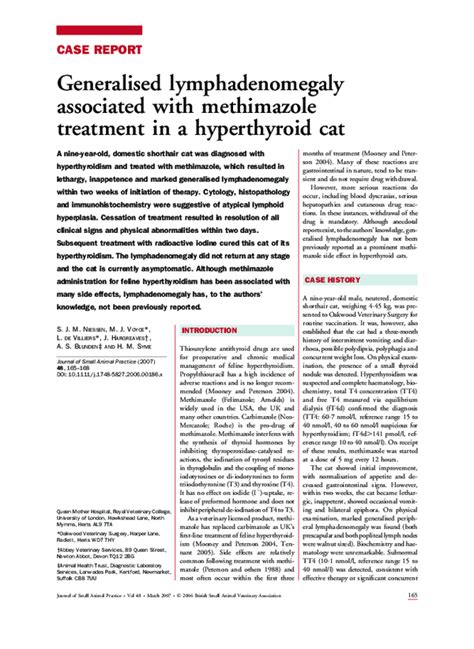 Pdf Generalised Lymphadenomegaly Associated With Methimazole Treatment In A Hyperthyroid Cat