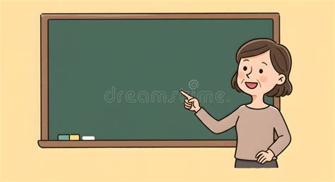 Cartoon Teacher Pointing At A Chalkboard In A Classroom Setting Stock Illustration