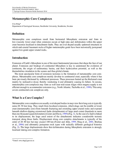 Pdf Metamorphic Core Complexes