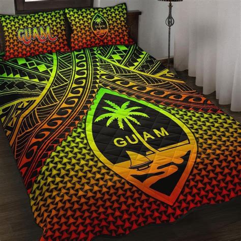 Polynesian Guam Quilt Bed Set Reggae Vintage Polynesian Patterns
