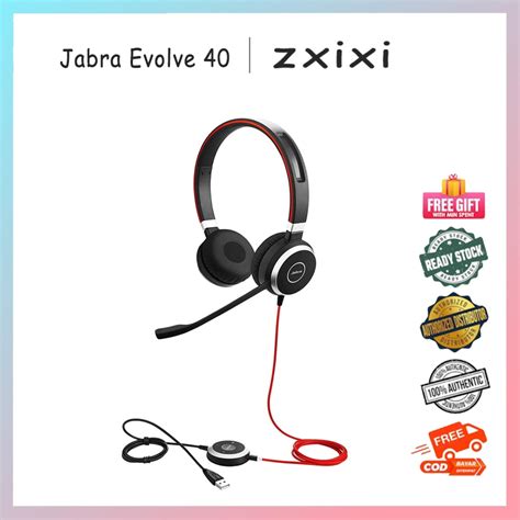 Jabra Evolve 40 Stereo Noise Cancelling Headphones Mute Button Cable Controller Plug And Play