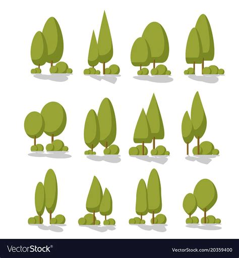 Set Flat Trees In A Flat Design Isolated On White Vector Image On Vectorstock Artofit