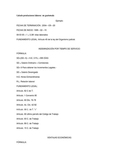 Calculo Prestaciones Laborales En Guatemala Pdf Proteccionismo