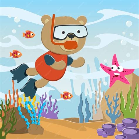 Premium Vector Vector Illustration Of Little Bear Diving In Undersea
