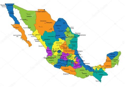 Colorido Mapa Pol Tico De M Xico Con Capas Claramente Etiquetadas Y