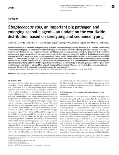 Pdf Streptococcus Suis An Important Pig Pathogen And Emerging
