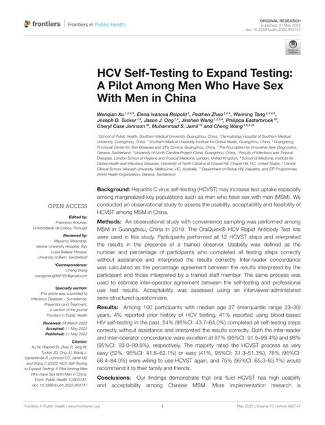 Pdf Hcv Self Testing To Expand Testing A Pilot Among Men Who Have Sex With Men In China