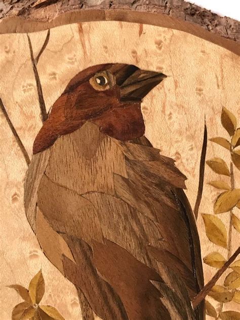 Bird Wood Mosaic Marquetry Wood Wall Art Exotic Bird Decor Marquetry