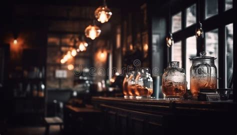 Illuminated Bar Counter Reflects Modern Cocktail Celebration Generated By Ai Stock Illustration
