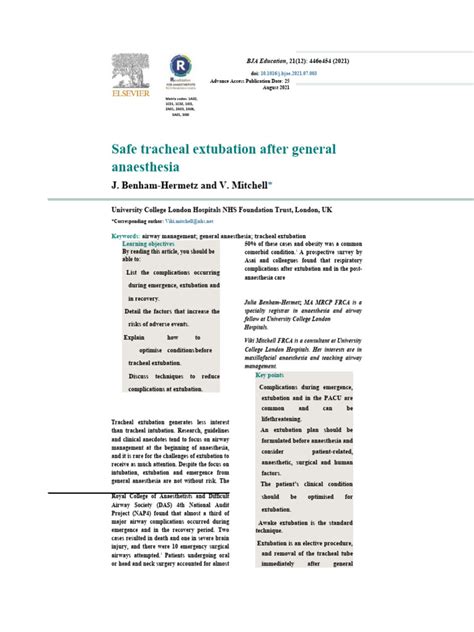 Extubation Pdf Medical Specialties Anesthesia