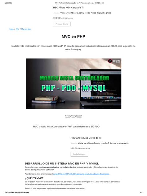 Mvc Modelo Vista Controlador En Php Con Conexiones A Bd Pdo Php Pdf