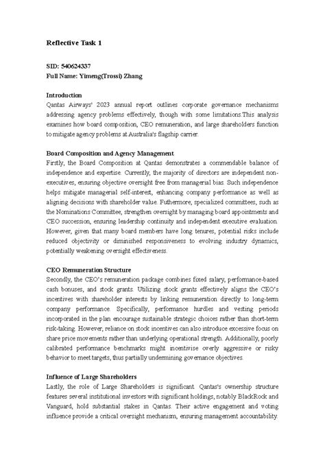 Reflective Task 1 The Reflection Task Of Finc2011 Reflective Task 1