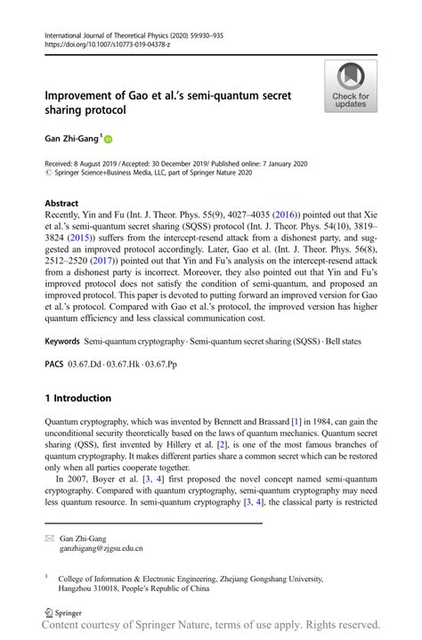 Improvement Of Gao Et Als Semi Quantum Secret Sharing Protocol