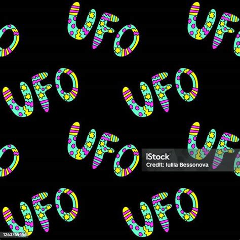 Ufo라는 단어와 벡터 색상 원활한 패턴 공간 Ufology 비행 접시 음모의 주제에 배경과 질감 0명에 대한 스톡 벡터 아트