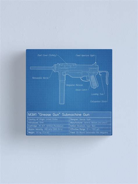 M3a1 Grease Gun Blueprint Canvas Print For Sale By Nothinguntried