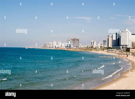Israel Tel Aviv Coastline As Seen From South From Old Jaffa Stock