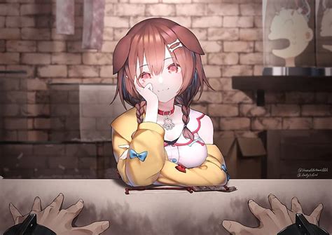 Anime Girls Hololive Inugami Korone Sabaku Chitai Uśmiechnięte
