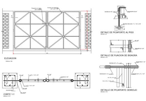 Metallic Large Gate Elevation Section And Auto Cad Details Dwg File