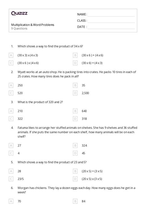 Free Printable Multiplication Word Problems