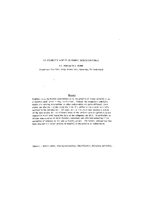 Pdf On Incomplete Samples In Dynamic Regression Models Franz Palm