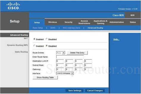 Cisco M20 Screenshot Advanced Routing