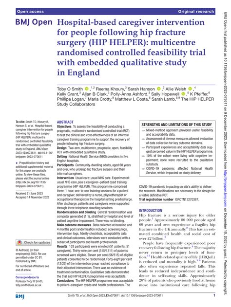 PDF Hospital Based Caregiver Intervention For People Following Hip