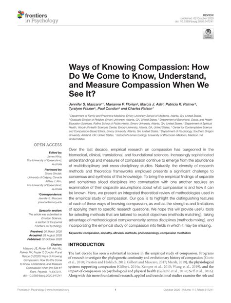 Pdf Ways Of Knowing Compassion How Do We Come To Know Understand
