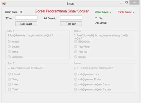 C Sharp Form Application Ile Test Sınav Uygulaması