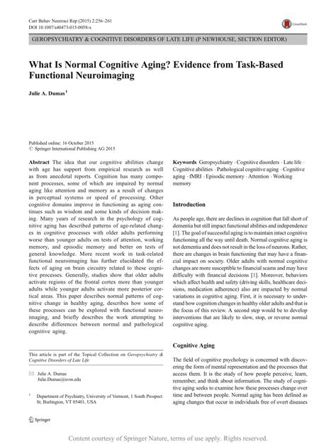 What Is Normal Cognitive Aging Evidence From Task Based Functional