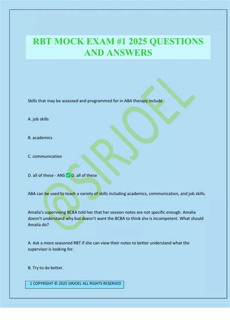 Rbt Mock Exam 1 2025 Questions And Answers Rbt Stuvia Us