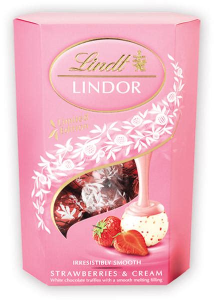 Lindt Шоколадови бонбони Lindt Линдор Корнет ягода и сметана 200 гр