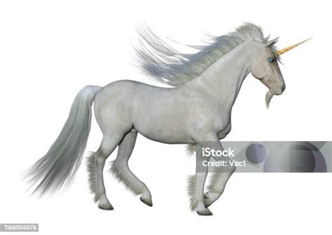 화이트에 3d 일러스트 판타지 화이트 유니콘 0명에 대한 스톡 사진 및 기타 이미지 0명 3차원 형태 갈기 Istock