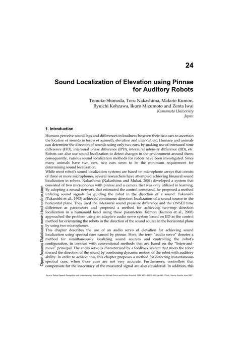 pdf sound localization of elevation using pinnae for auditory robots