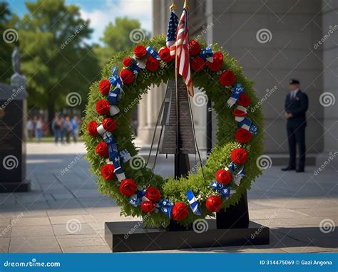 A Wreath Laying Ceremony At A War Memorial Generative Ai Stock