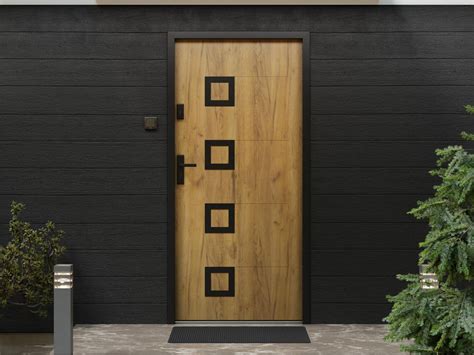 Porte Dentrée En Acier Avec Inox H207 X L100 Cm Effet Chêne Poussant
