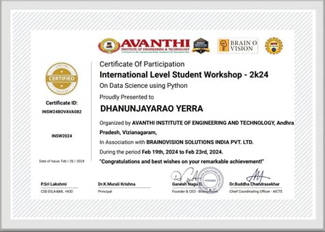 Yerra Dhanunjayarao On Linkedin Datascience Python Workshop Certificateofparticipation