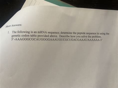 Short Answers 1 The Following Is An Mrna Sequence Determine The