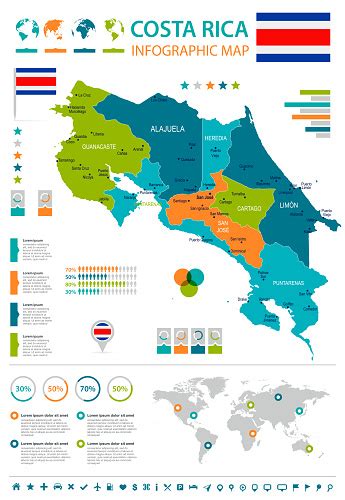 코스타리카infographic 지도 및 플래그상세한 벡터 일러스트 레이 션 코스타리카에 대한 스톡 벡터 아트 및 기타 이미지