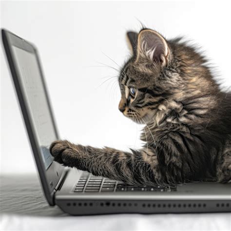 Gatito Sentado Encima De Una Computadora Portátil Foto Premium