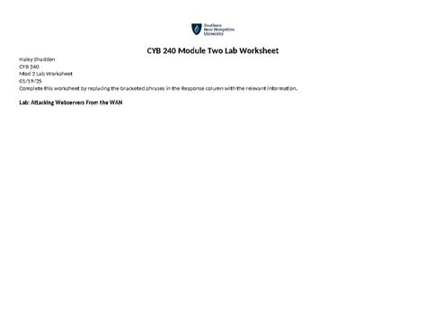 Haley Shadden CYB Module Two Lab Worksheet CYB Module Two Lab Worksheet Haley Shadden