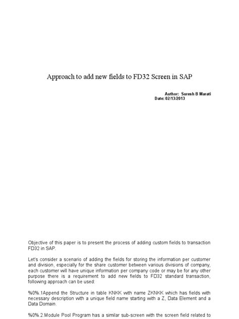 372000 Addition Of New Fields To Fd32 Screen In Sap Pdf Information Systems Engineering