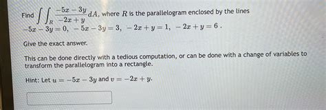 Find R X Yx Yda Where R Is The Parallelogram Chegg