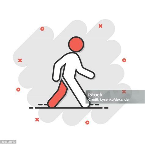 만화 스타일의 벡터 만화 워킹 맨 아이콘 사람들은 표지판 그림 그림을 걷습니다 보행자 사업 스플래시 효과 개념 거리에 대한 스톡 벡터 아트 및 기타 이미지 Istock