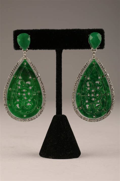 Siman Tu Jade And Rhinestone Drop Earrings Auction